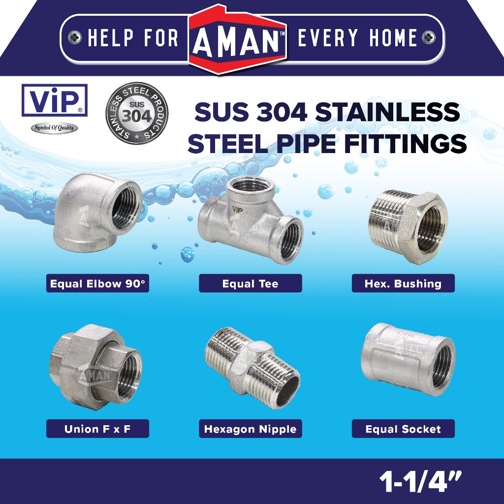 ViP 1-1/4" SUS 304 Stainless Steel Pipe Fitting Equal Elbow Equal Tee ...