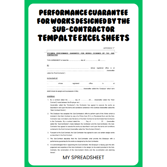 Performance Guarantee for Works Designed by the Sub-Contractor template ...