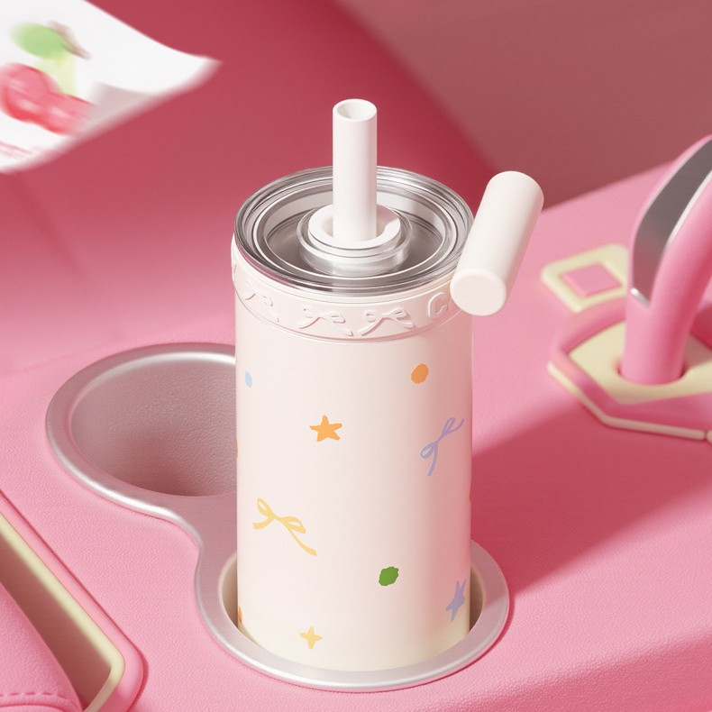 Glass Inner Liner Insulated Cup Straw Cup High-Value Water Bottle Cute ...
