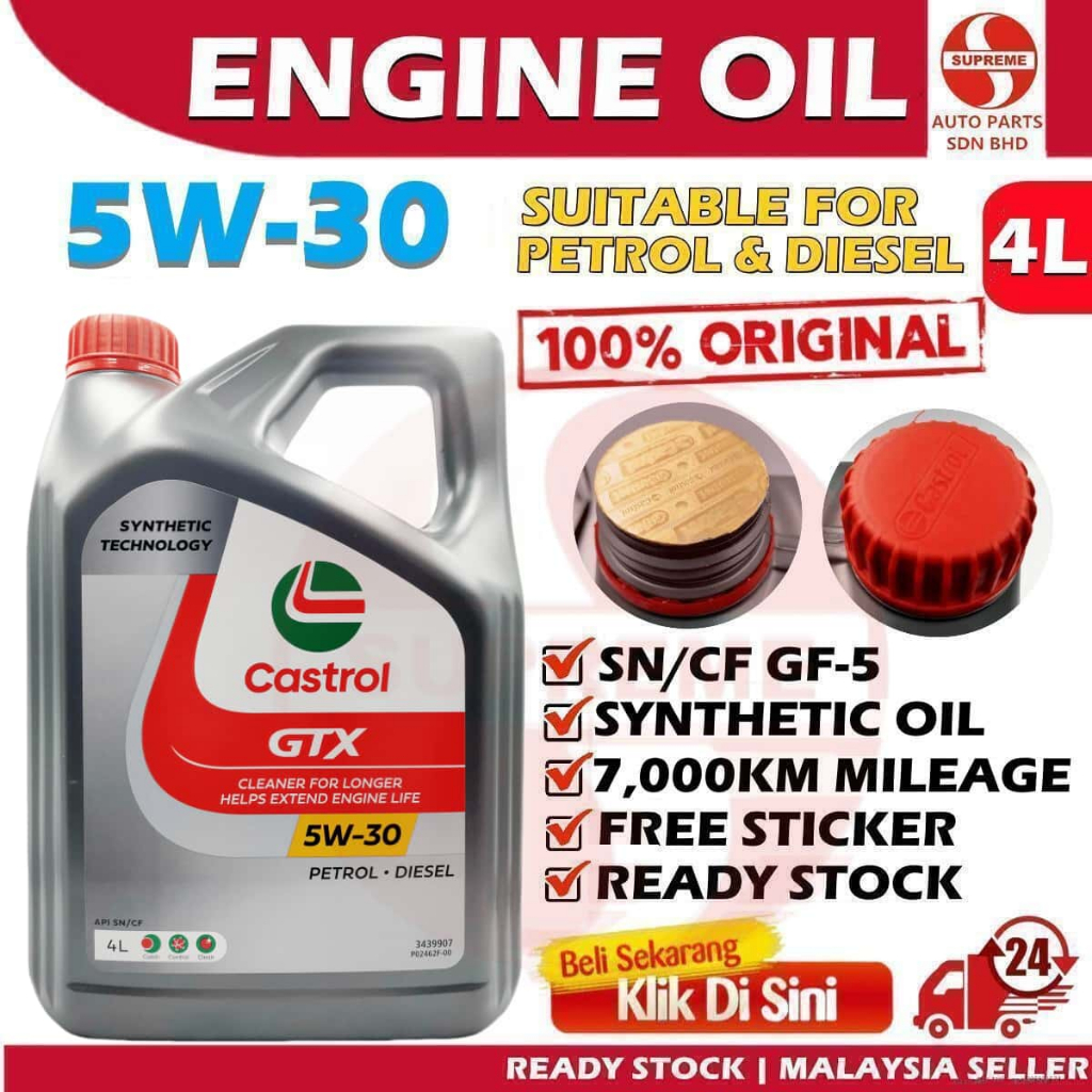 S2U Original Engine Oil Castrol GTX Ultraclean 5W30 4Liter API SN/CF ILSAC GF-5 Semi Synthetic ...