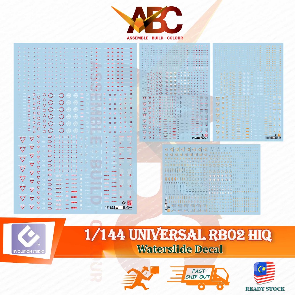 (Evo) Waterslide Decal - 1/144 RB02 HIQ Generic Warning Caution (Fluorescent) Universal Common ...