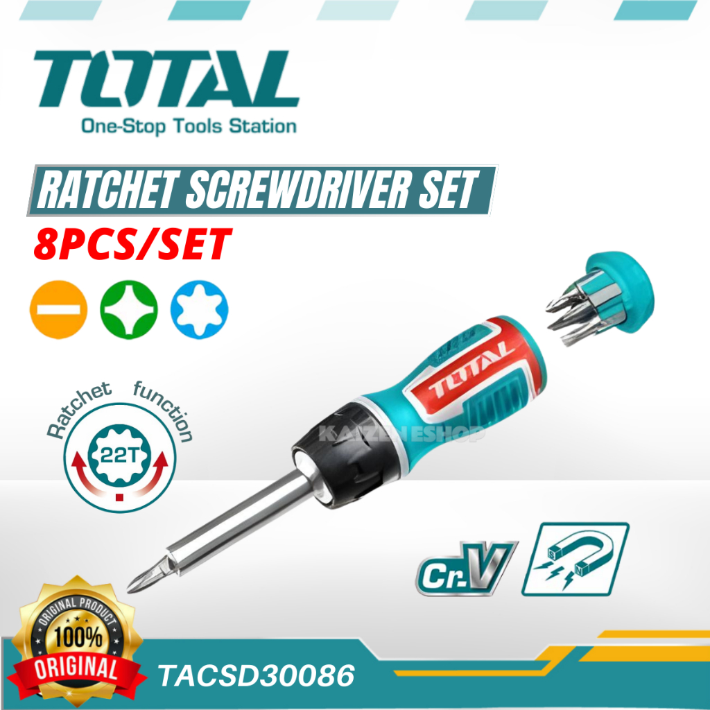 TOTAL TACSD30086 8 Pcs Ratchet Screwdriver Set | 8 Keping Set Pemutar ...