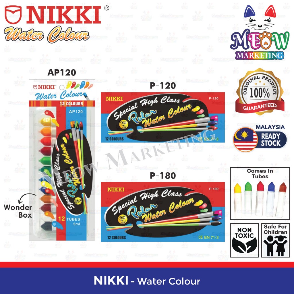 Nikki Water Colour 12 Colours - P120 / P180 / AP120 (Wonder Box ...