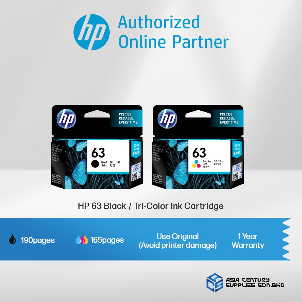 HP 63 Ink Original Ink Cartridge - Black/Tri Color (F6U62AA / F6U61AA) | Shopee Malaysia