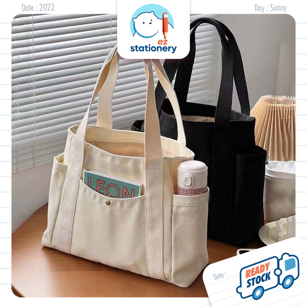 🇲🇾 Ready Stock Large Canvas Tote Bag Muji Style Shoulder Bag Work ...