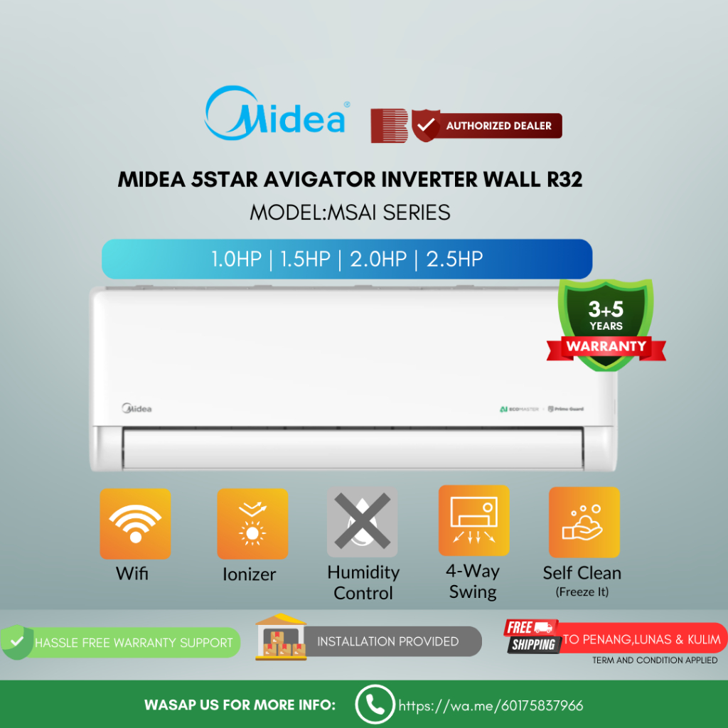 MIDEA WALL MOUNTED AVIGATOR PREMIUM INVERTER R32-MSAI SERIES | Shopee Malaysia