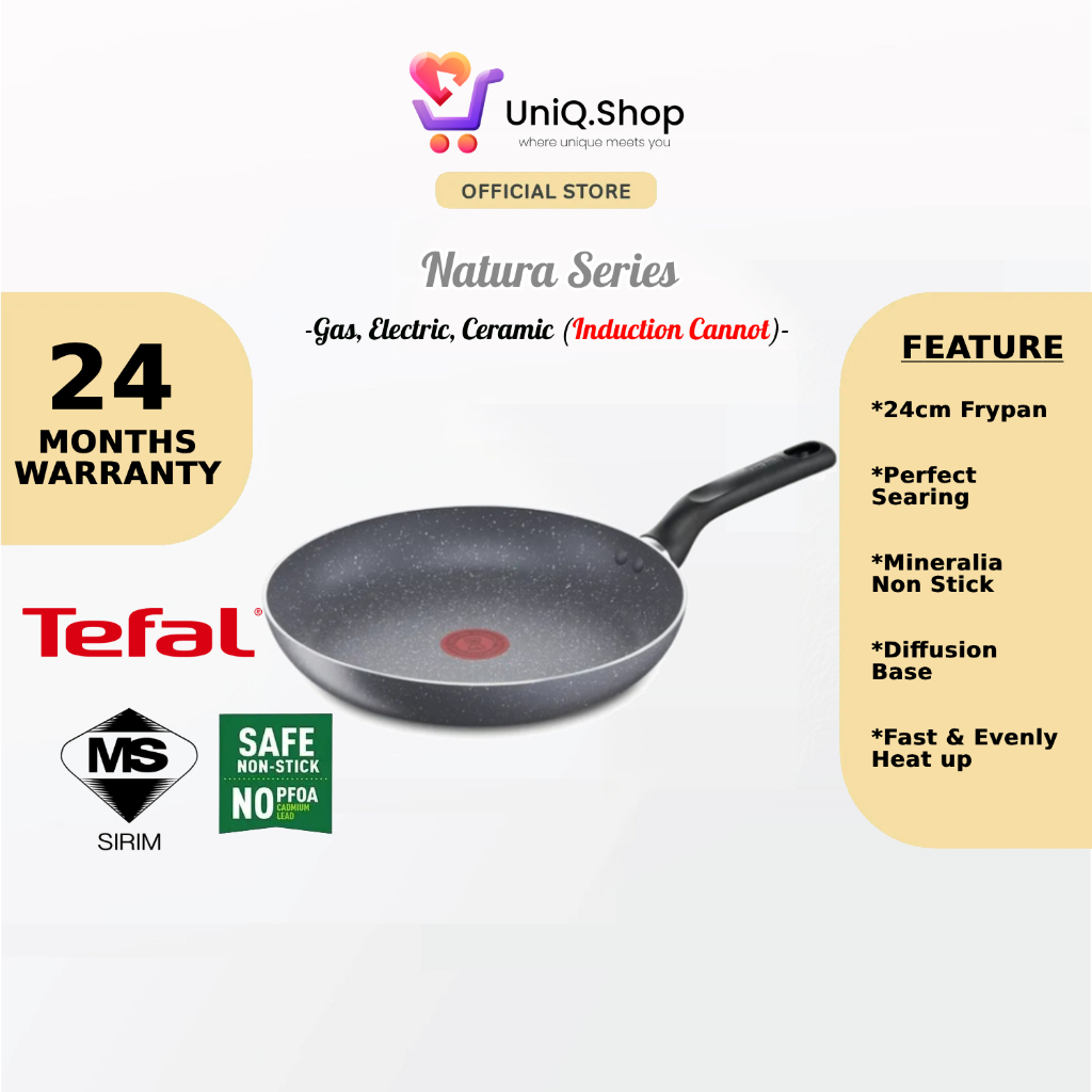 Tefal Natura Frypan 24cm | B22604 (Non-Stick Kuali Small Fry Pan Thin Cookware Pot Kitchenware ...