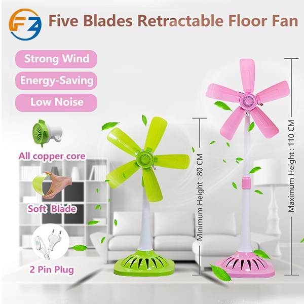 Strong Wind 5 Blades Retractable Stand Fan Portable Floor Fan Simple ...