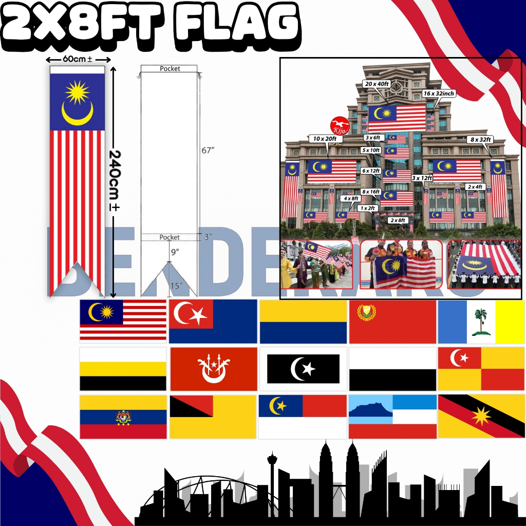 【Benderaku】2x8ft Bendera Malaysia Negeri State Flag All Malaysia Nylon Polyester | Shopee Malaysia