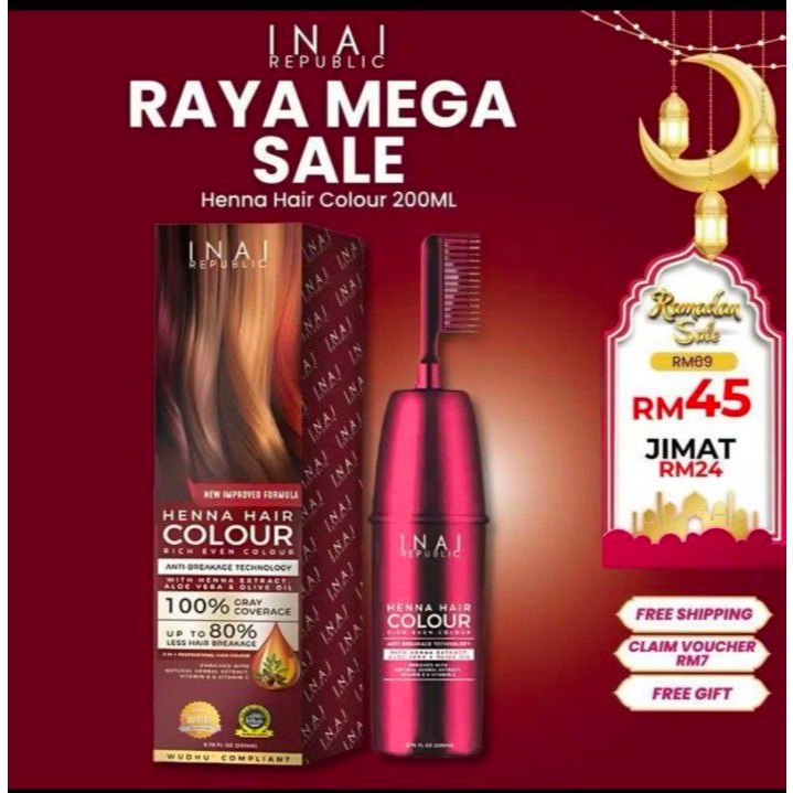 INAI PEWARNA RAMBUT HALAL - HENNA HAIR COLOUR 5 IN 1 INAI REPUBLIC (8 ...