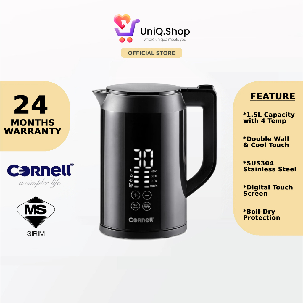 Cornell Digital Double Wall Cordless Jug Kettle 1.5L | CJK-1500DS (SUS304 Stainless Steel Cerek ...