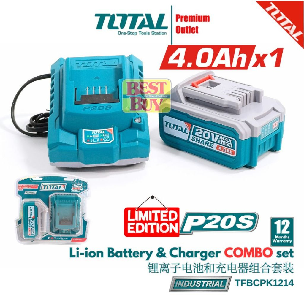 TOTAL Tools P20s 20v 4.0Ah Li-ion Battery *1 Pc with Fast Intelligent ...