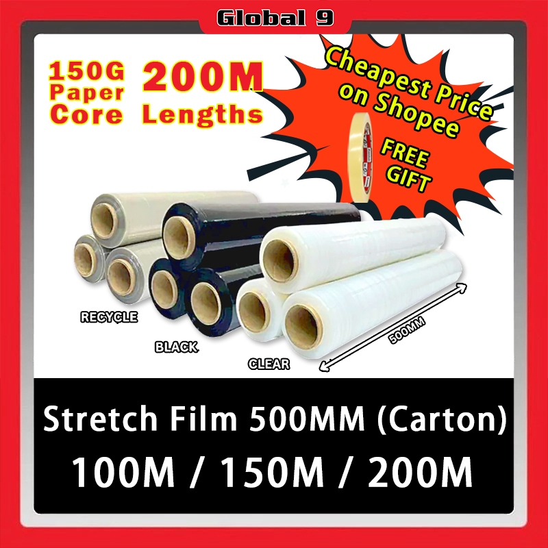 M-ONE (CARTON) Stretch Film / Wrapping Film Clear / Hitam / Recycle 500mm x 100m / 150m / 200m ...