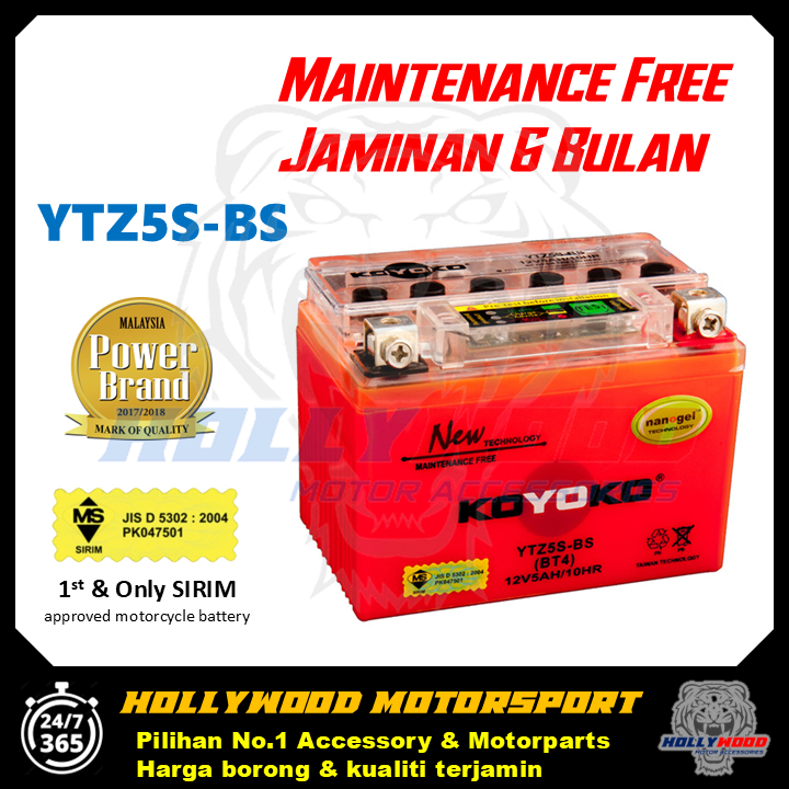 BATERI MOTOR KOYOKO YTZ5S-BS LAGENDA Y16 Y15 LC135 R15 MT15 FZ150 NOUVO ...