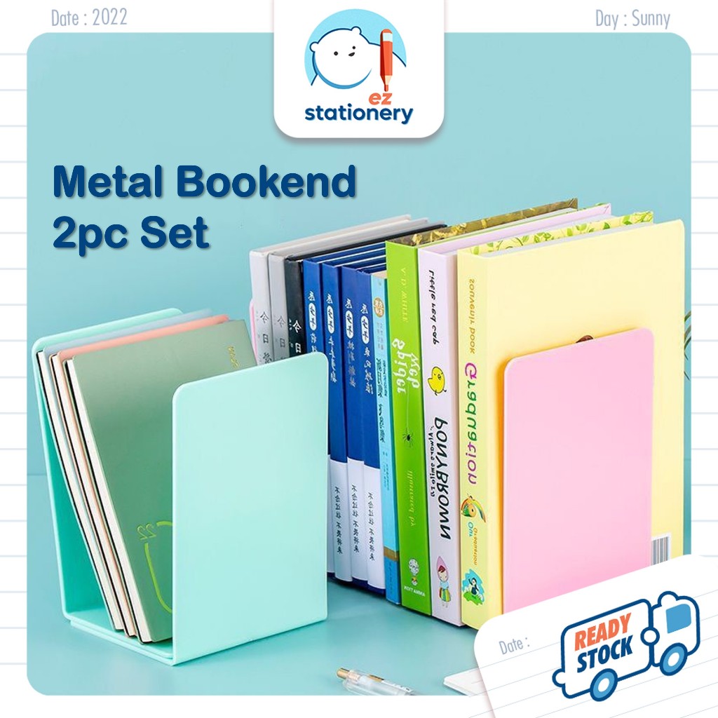🇲🇾 Ready Stock 2pcs Metal Bookend L-Shape Book Stand Bookshelf ...