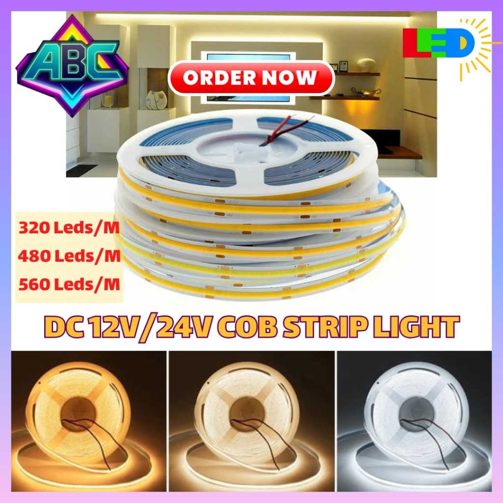 DC12V/24V COB Strip Light 320led/480led/560 led/m 3000-6500K RA90 5M ...
