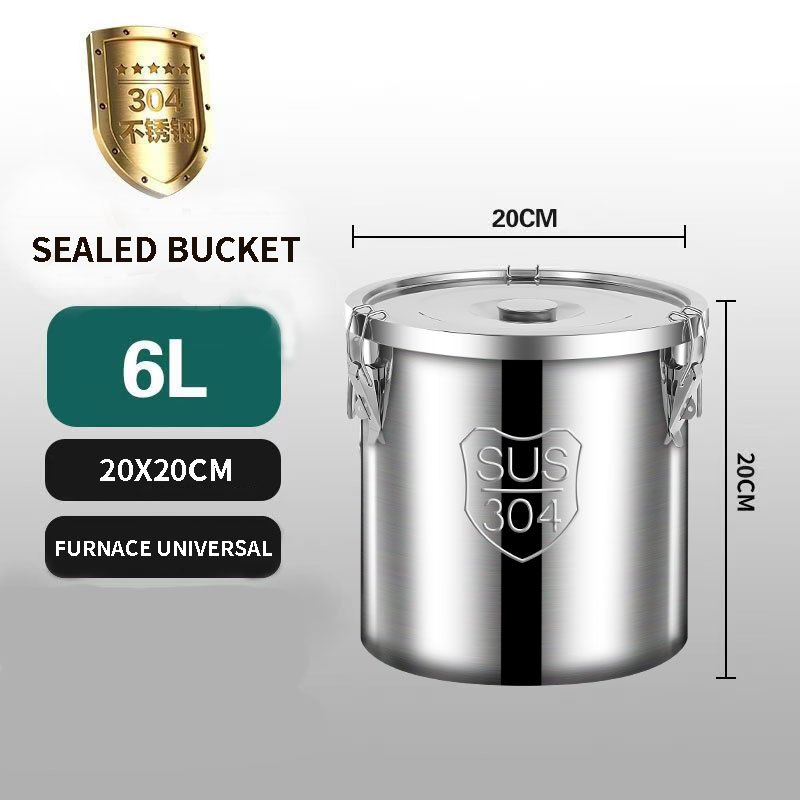 304 Stainless Steel Food Container - Large Rice Bucket 6L/12L/21L/33L ...