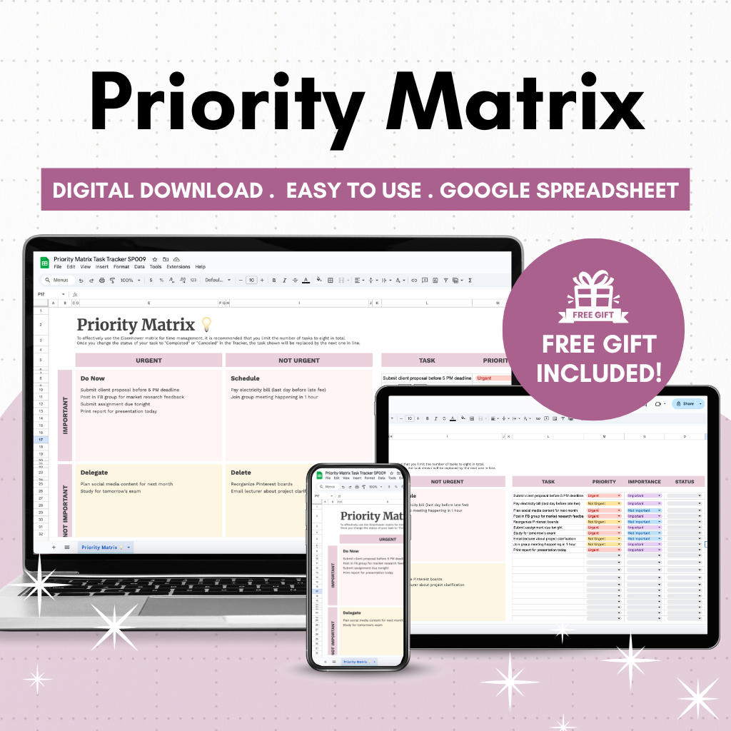 Priority Matrix Task Tracker, Google Sheets, Eisenhower Matrix, Time ...