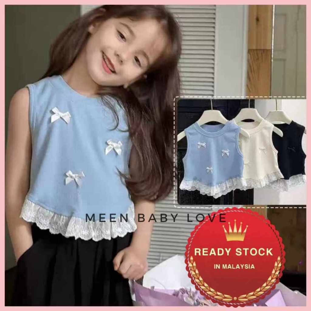Baby Girls Tank Tops Cute Sleeveless Kids' Top Bow and Lace Trim Summer ...