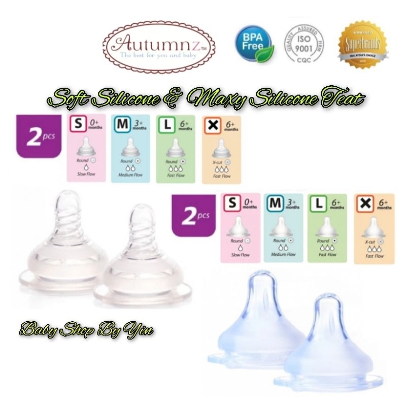 Autumnz - Soft Silicone & Maxy Silicone Teat 1pack 2pcs (S/M/L/2L/3L/X/2X) | Shopee Malaysia
