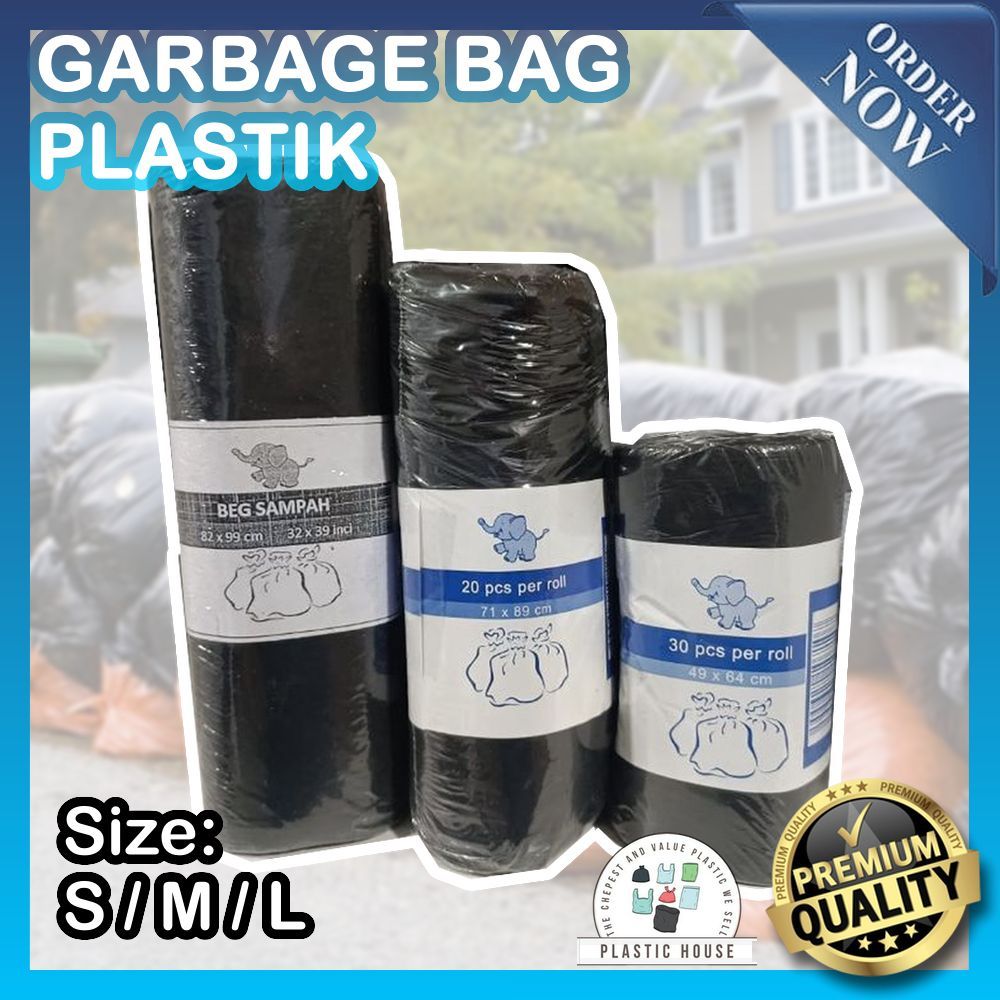 CAP GAJAH Black Garbage Bag S/M/L | Plastik Sampah Hitam 垃圾袋 | Sampah ...