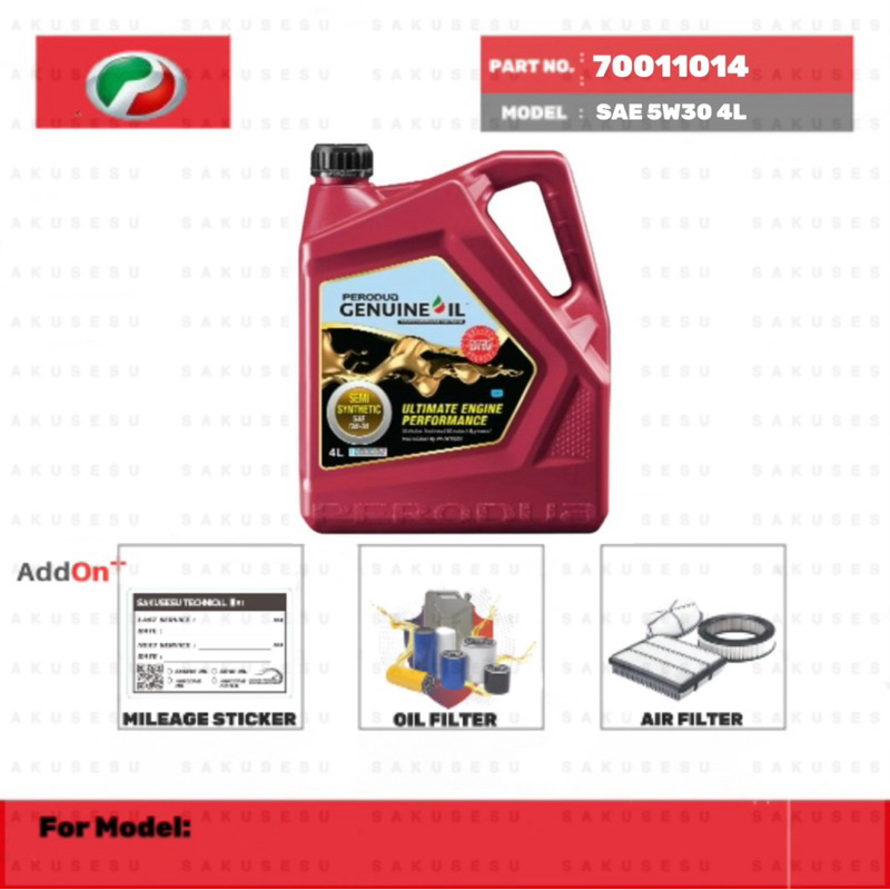 70011014 Perodua SAE 5W-30 semi synthetic engine oil (4 liter) for Myvi ...