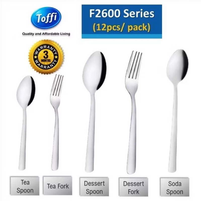 Mk.wares (12Pcs 1Pack)TOFFI Cutlery Set Spoon/Fork/TeaSpoon/Long Soda ...