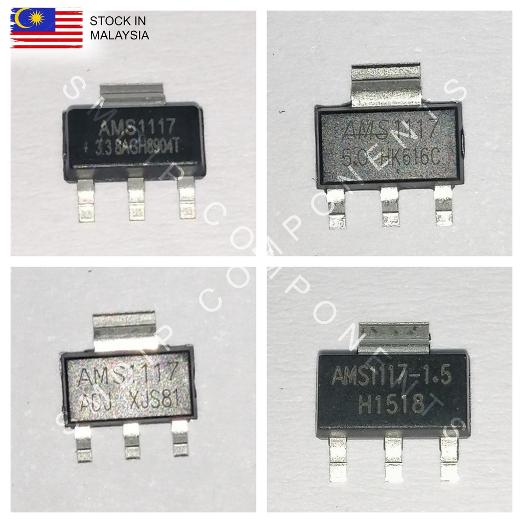 2 PCS AMS1117 - 1.5V, 3.3V, 5V, 1.8V, 2.5V, ADJ - SMD LDO Regulator, TO ...