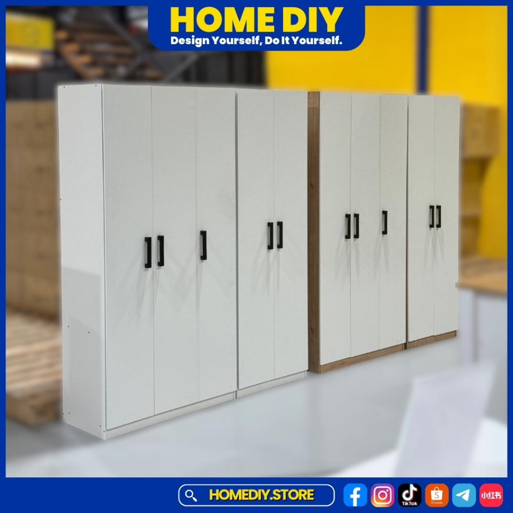 HomeDIY SABAH 3 Door Wardrobe (180CM Height) | With Compartment | Full ...
