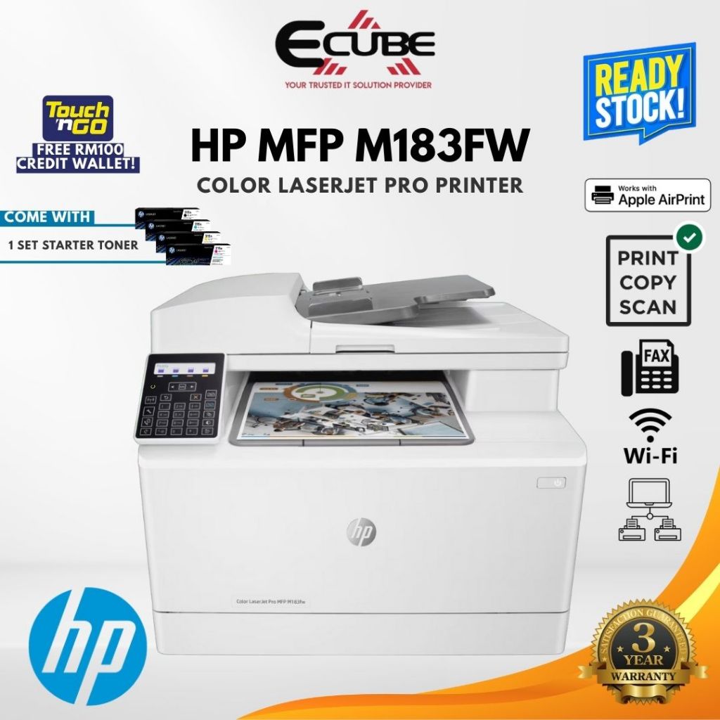 HP Color Laserjet Pro MFP M183FW Laser Printer (Print/Scan/Copy/Fax ...