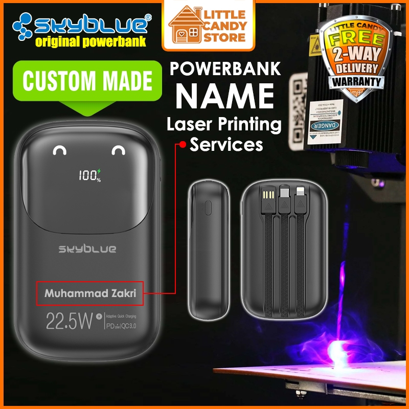SKYBLUE Original Custom Made Name Printing Power Bank PD 22.5W Built-in ...