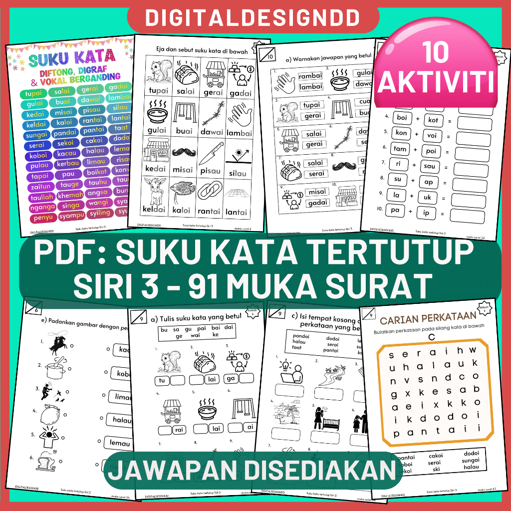 PDF Latih tubi Latihan suku kata tertutup Siri 3 untuk pra sekolah kanak-kanak tadika | Shopee ...