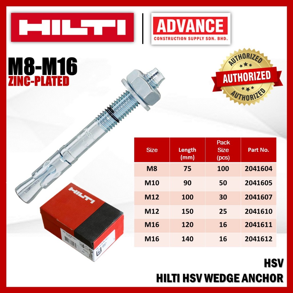 HILTI HSV Wedge Anchor / Stud Anchor ( M8 - M16 X 75 - 150MM ) | Shopee ...