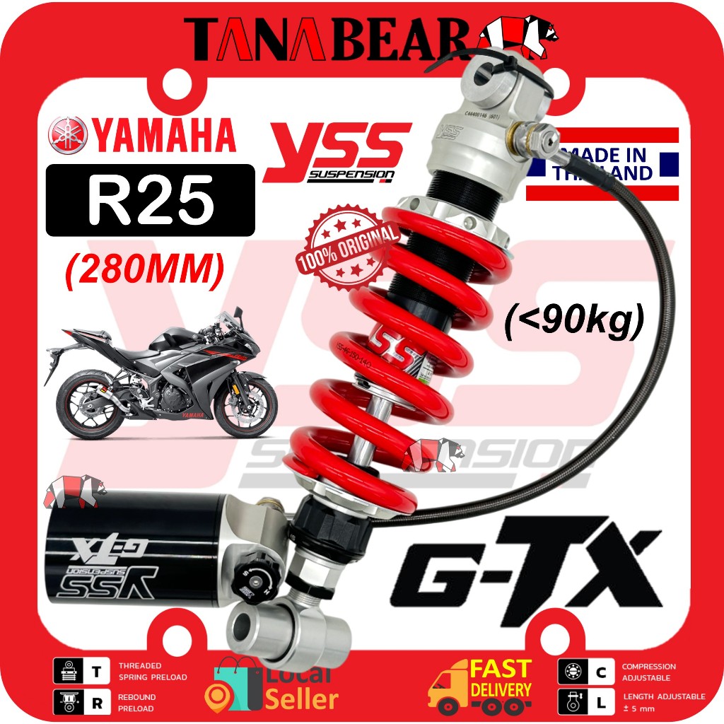 YSS R25 / R3 (280MM)(Gas+Tank) G-TX . Adjustable absorber Monoshock ...