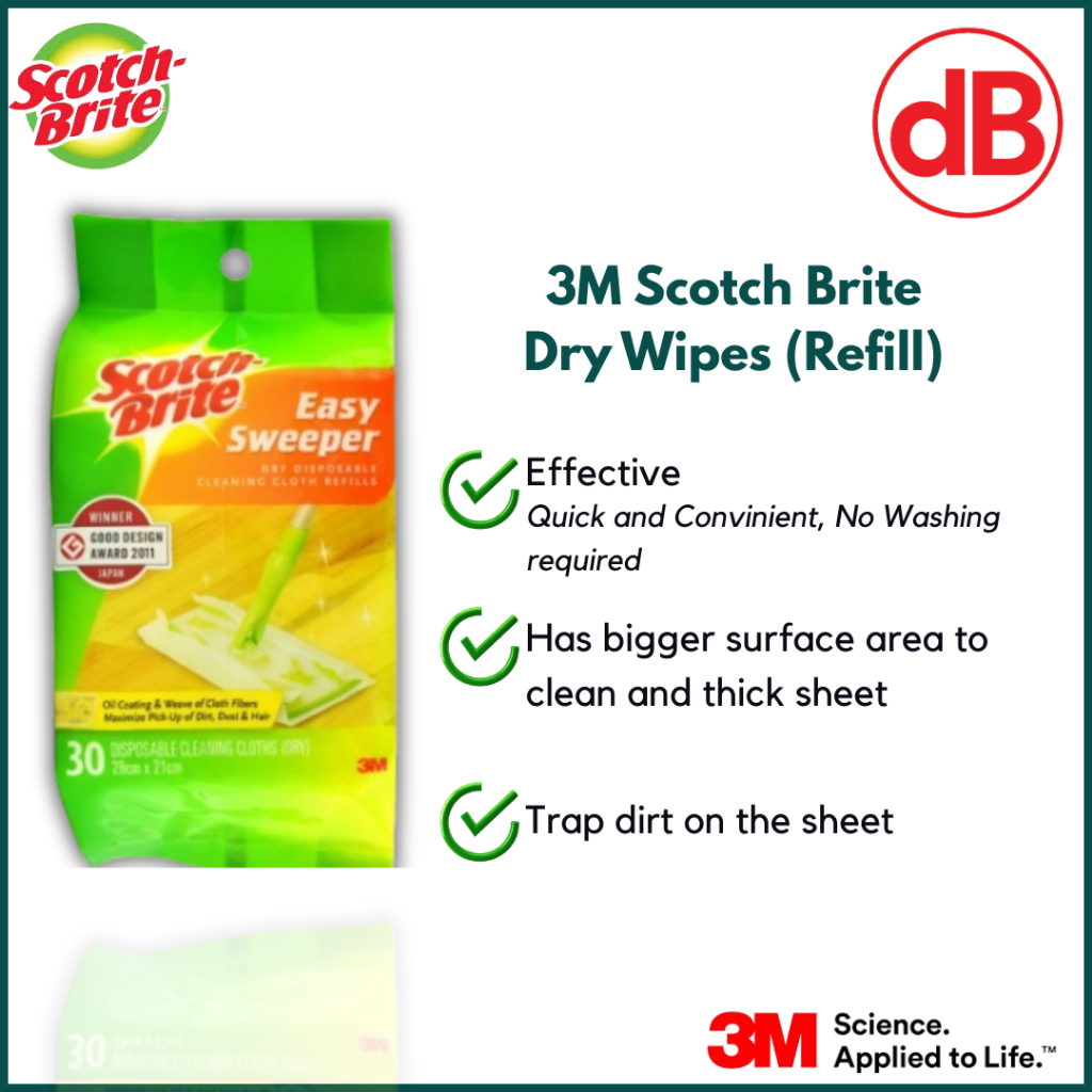 (Ready Stock) 3M Scotch-Brite Easy Sweeper Dry Wipes (Refill) | Shopee ...