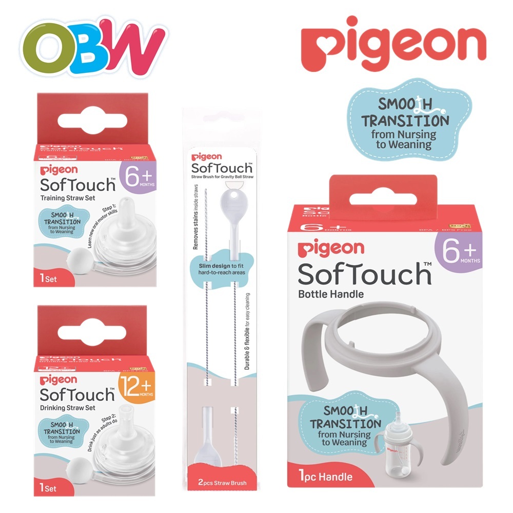 Pigeon SofTouch Weaning Set | Straw Brush | Bottle Handle | Drinking Straw Set | Training Straw ...