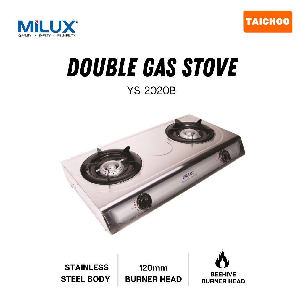 Milux Stainless Steel Double Gas Stove YS-2020B | Shopee Malaysia