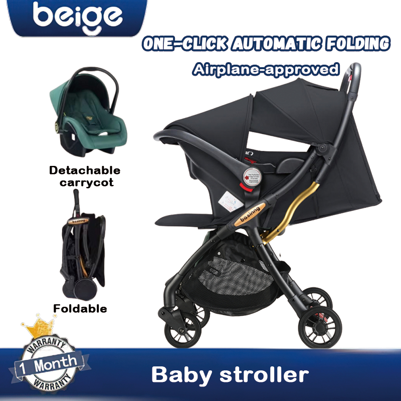 Beige Compact Folding 2 way Baby Stroller Foldable Stroller baby with ...
