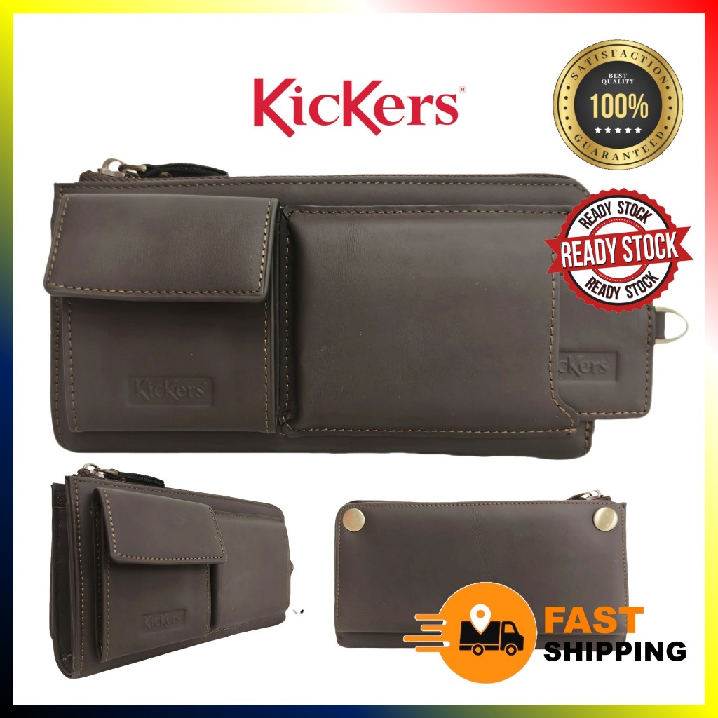 KICKERS ORIGINAL GENUINE LEATHER LONG PURSE WALLET ZIP ZIPPER MEN WOMEN ...