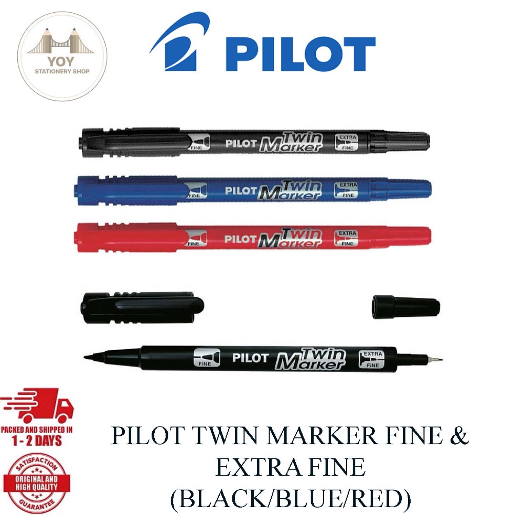 PILOT TWIN MARKER FINE & EXTRA FINE (BLACK/BLUE/RED) (READY STOCK/ 100% ...