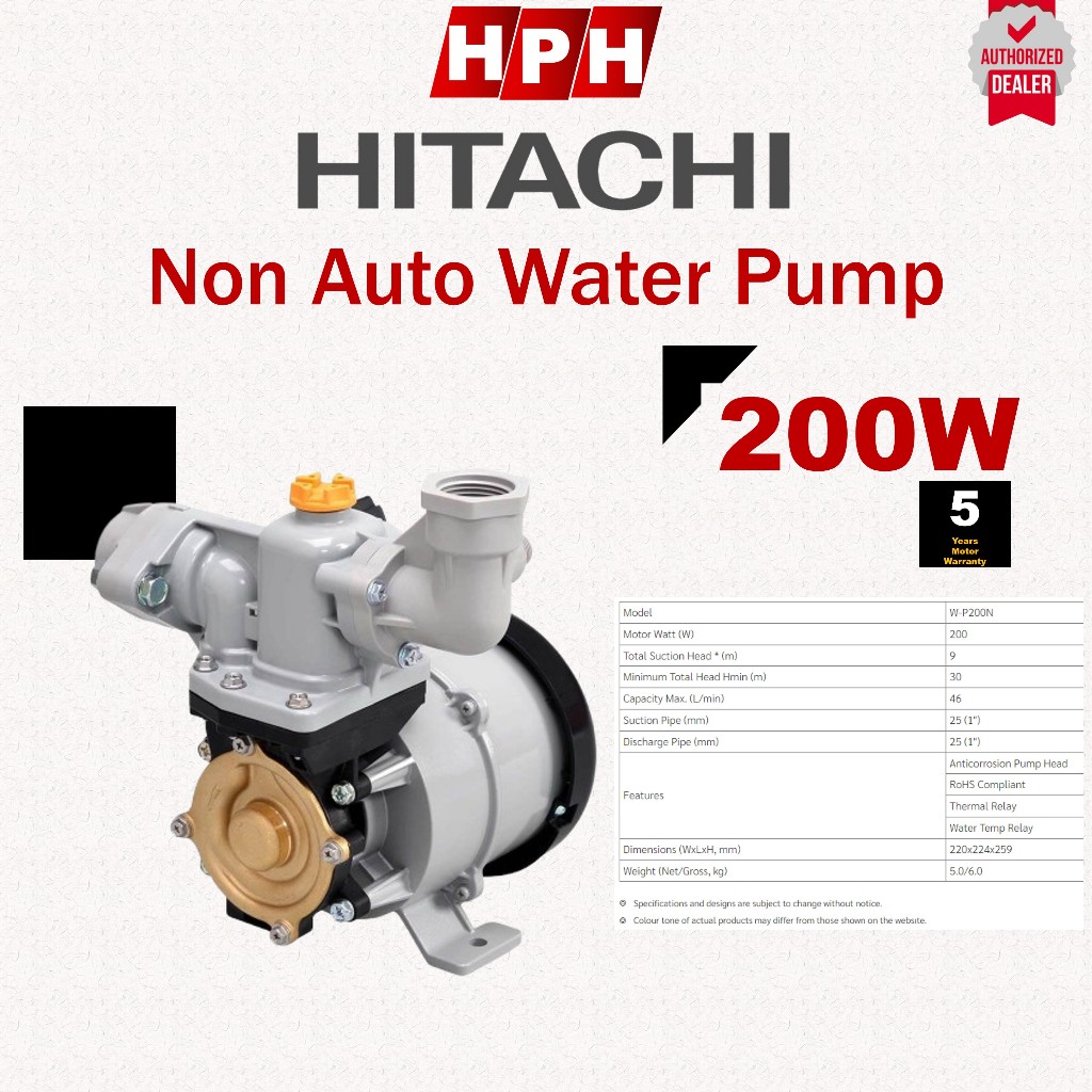 Hitachi Water Pump (200W) W-P200N Non-Automatic Series Pam Air 水泵 ...