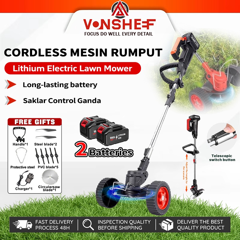 Mesin Rumput 998VF Battery Lawn Mower Cordless Grass Cutter Electric ...