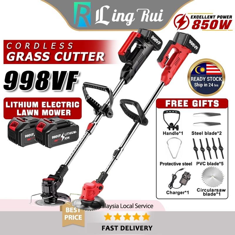 Mesin Rumput Bateri998VF Lawn Mower Rechargeable Grass Cutter Cordless ...