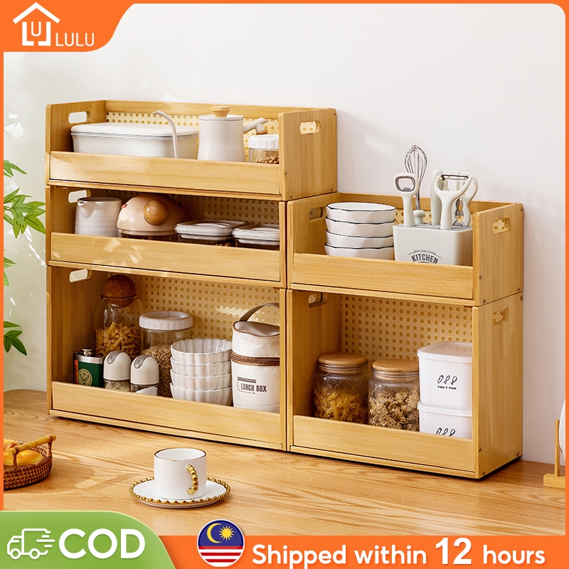 LULU Rak Dapur Kayu Storage Rack 35/50CM Bamboo Kitchen Rack Seasoning ...