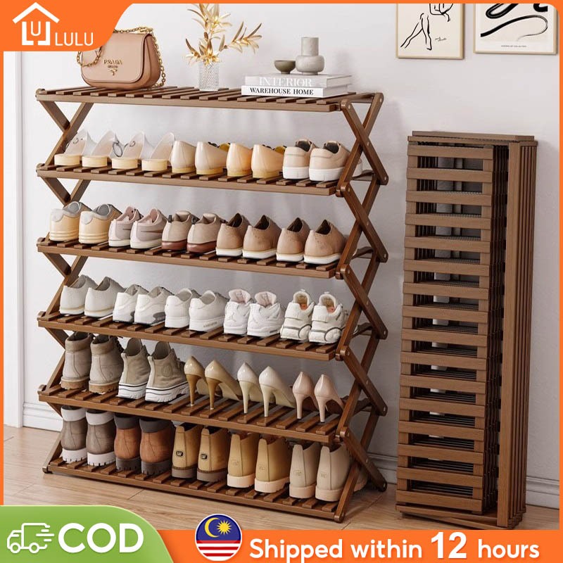3/4/5/6 Tiers Folding Wooden Shoe Rack Foldable Portable ...