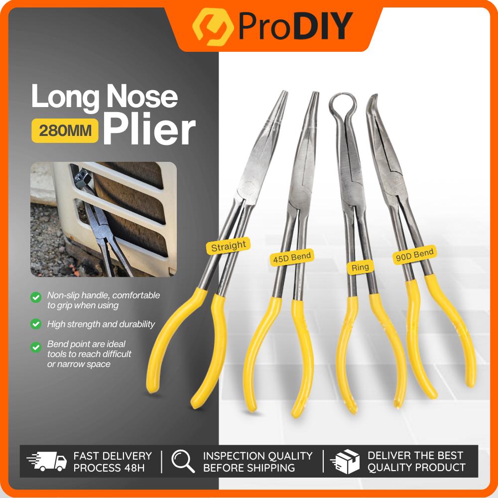 280mm Heavy Duty Long Nose Pliers Straight 45° 90° Bent Tip Multifunction Repair Tools Hand ...