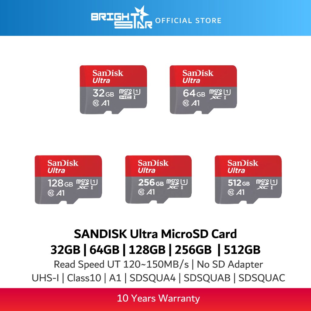 SANDISK Ultra microSD Card (no SD Adapter) - 32GB/64GB/128GB/256GB ...