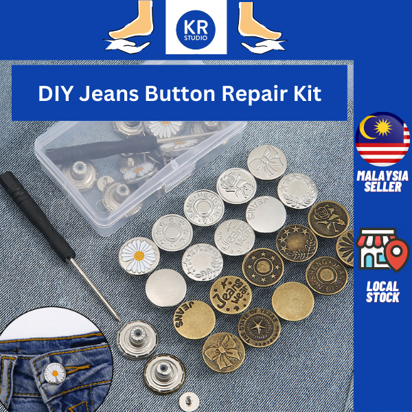 👖 DIY Jeans Button Repair Kit – 20Pcs Metal Buttons + Mini Screwdriver ...
