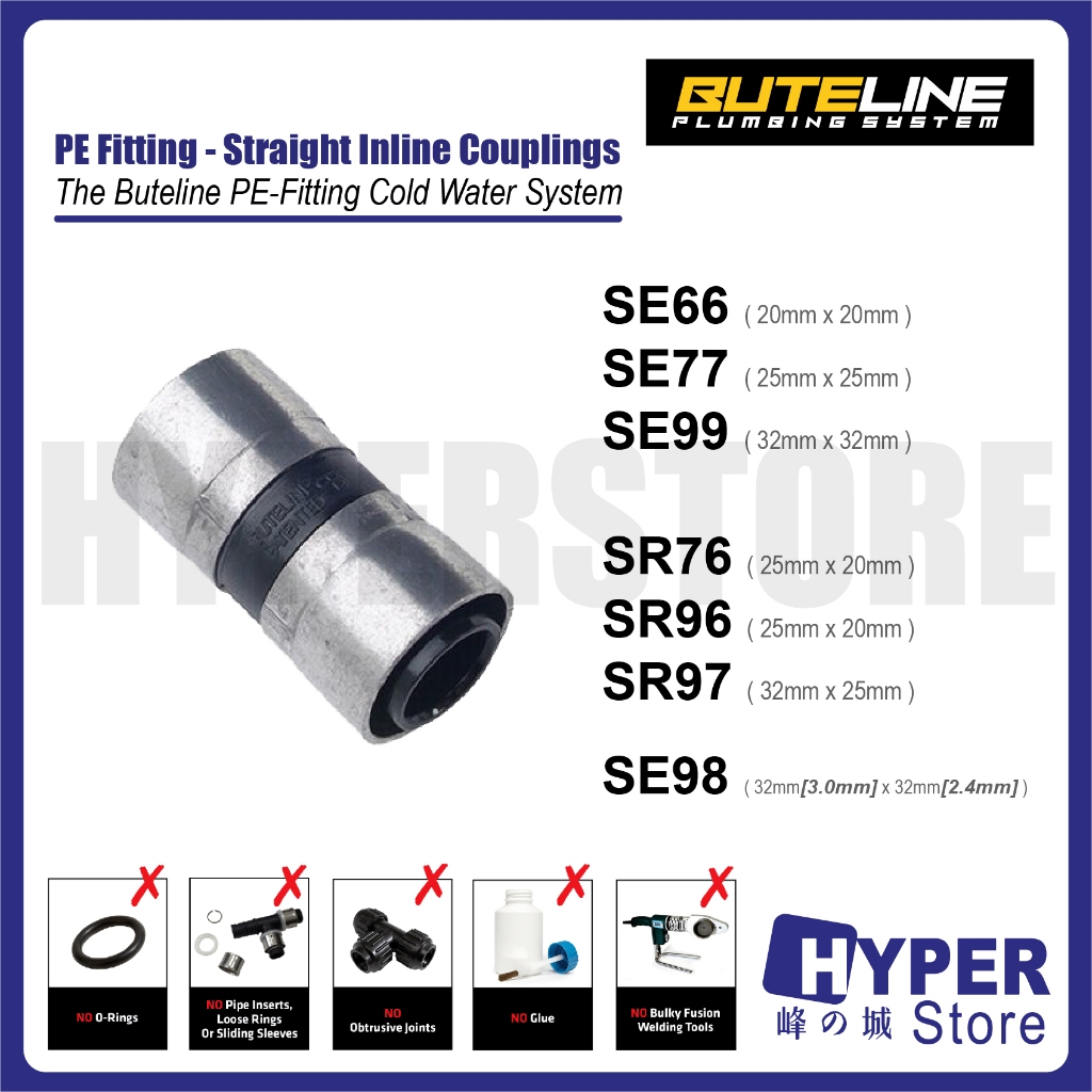 Buteline Fitting | PE Straight Inline Coupling | Socket | Cold Water ...