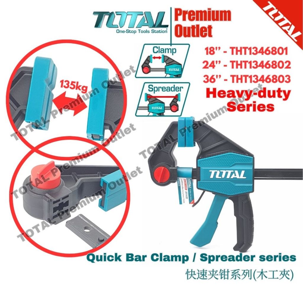 TOTAL Tools Heavy-duty Series Quick Bar Clamp, Spreader series 18",24 ...